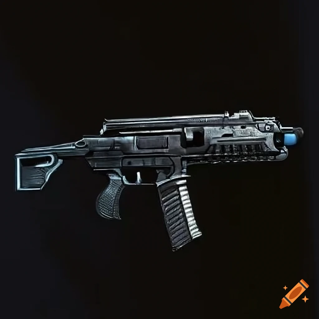 Futuristic cybernetic pistol in a hi-tech setting on Craiyon