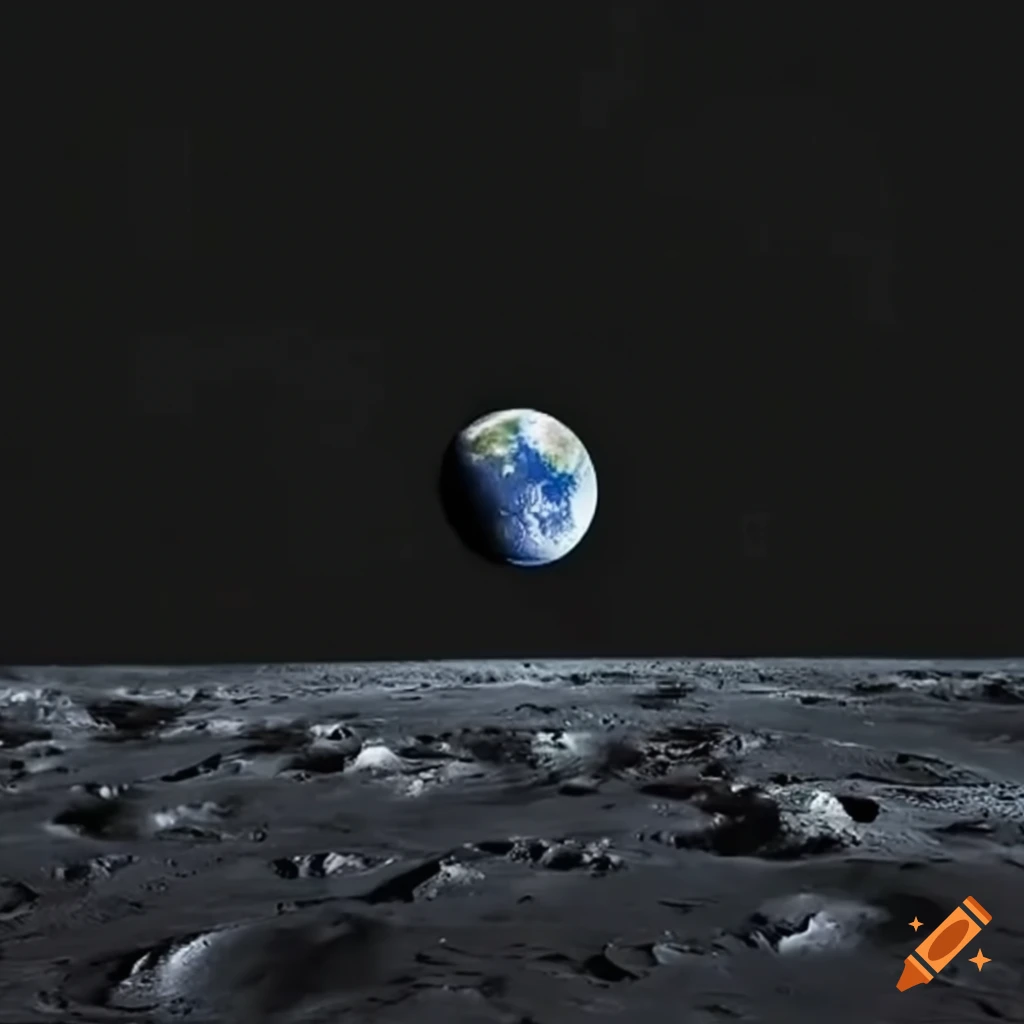 View of earth rising over the moon's horizon from lunar surface on Craiyon