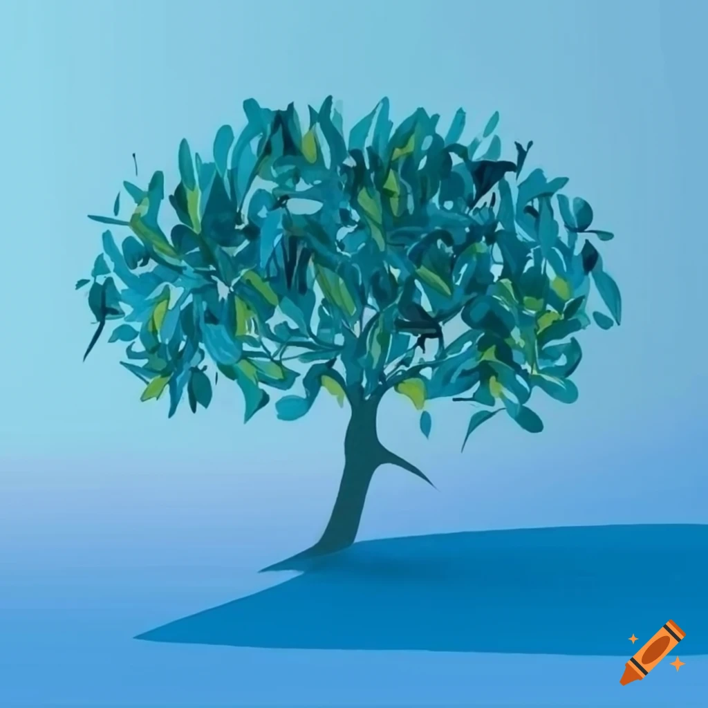 Simple olive tree drawing with blue and green leaves on Craiyon