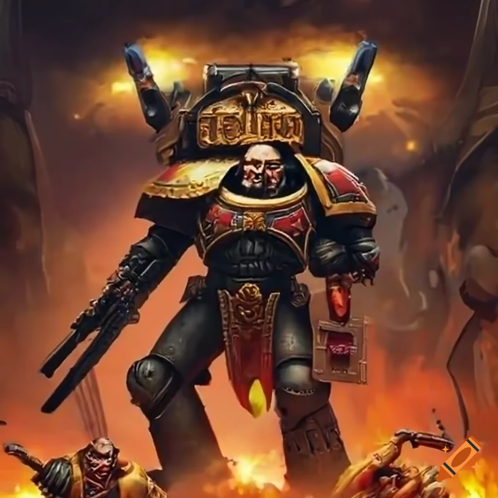 Illustration of a futuristic battle scene inspired by warhammer 40k on ...