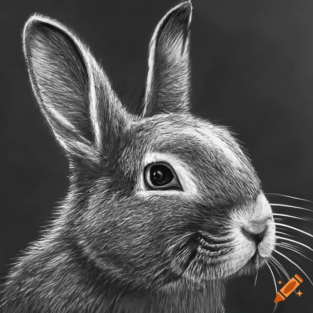Realistic pencil drawing of a rabbit on a black background on Craiyon