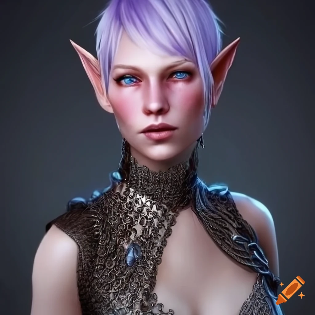 Eladrin elf with pale lavender hair in elegant chainmail armor and ...