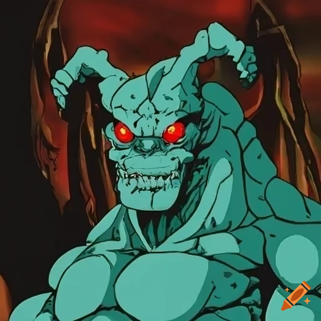 Muscular insectoid alien with armor in a 90s anime style on Craiyon
