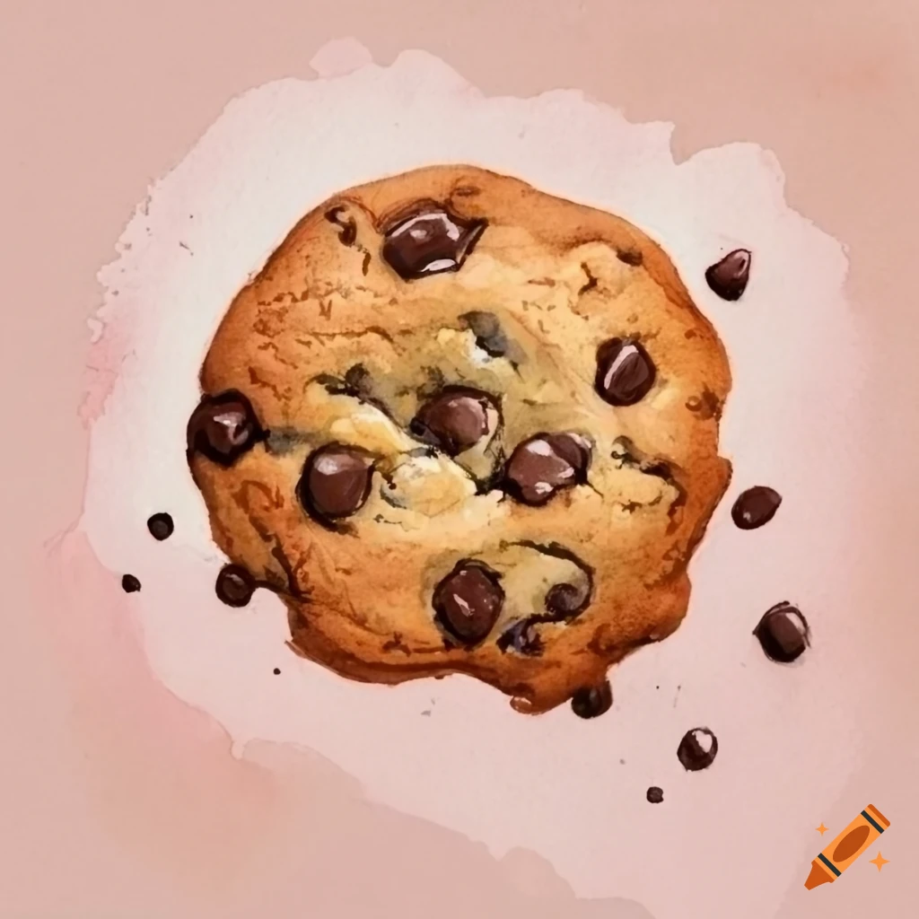 Chocolate chip cookie in watercolor art style on Craiyon