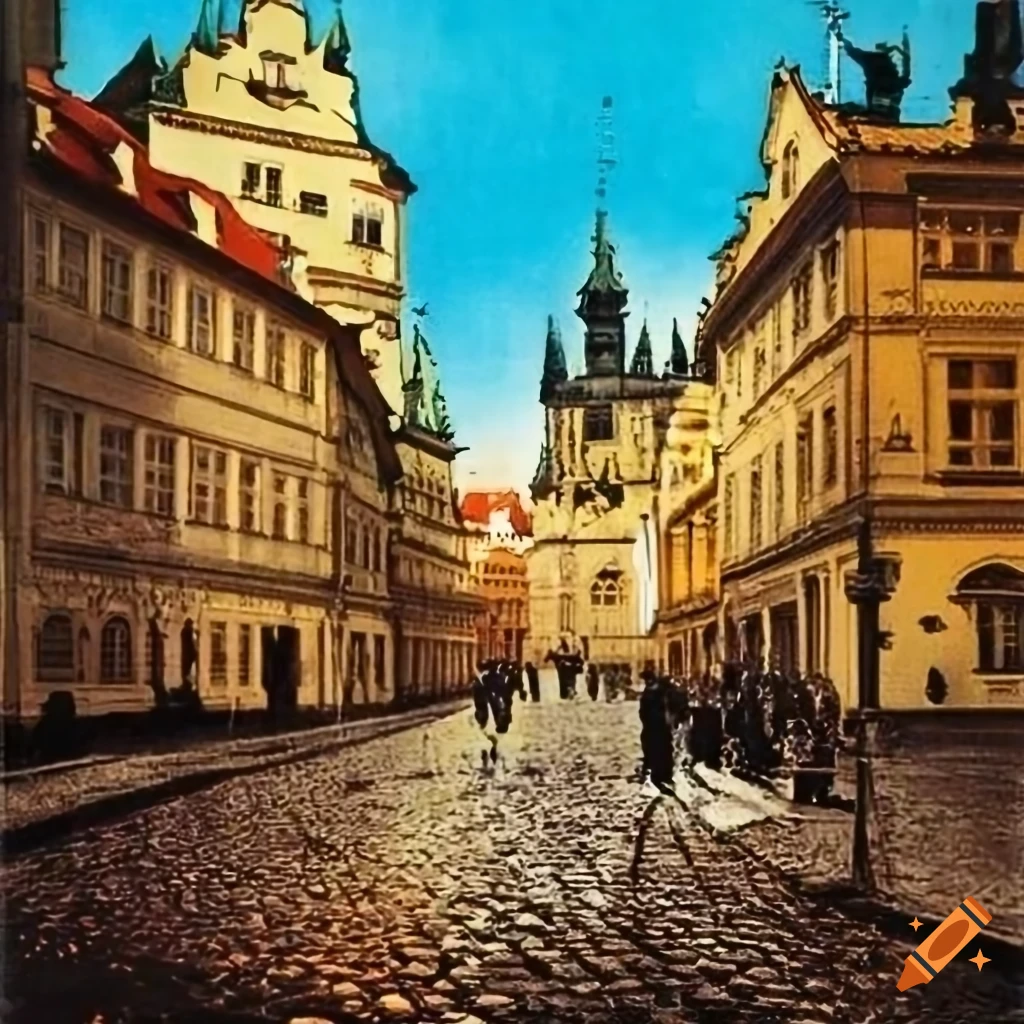 Vintage-style postcard of Prague reminiscent of national parks ...
