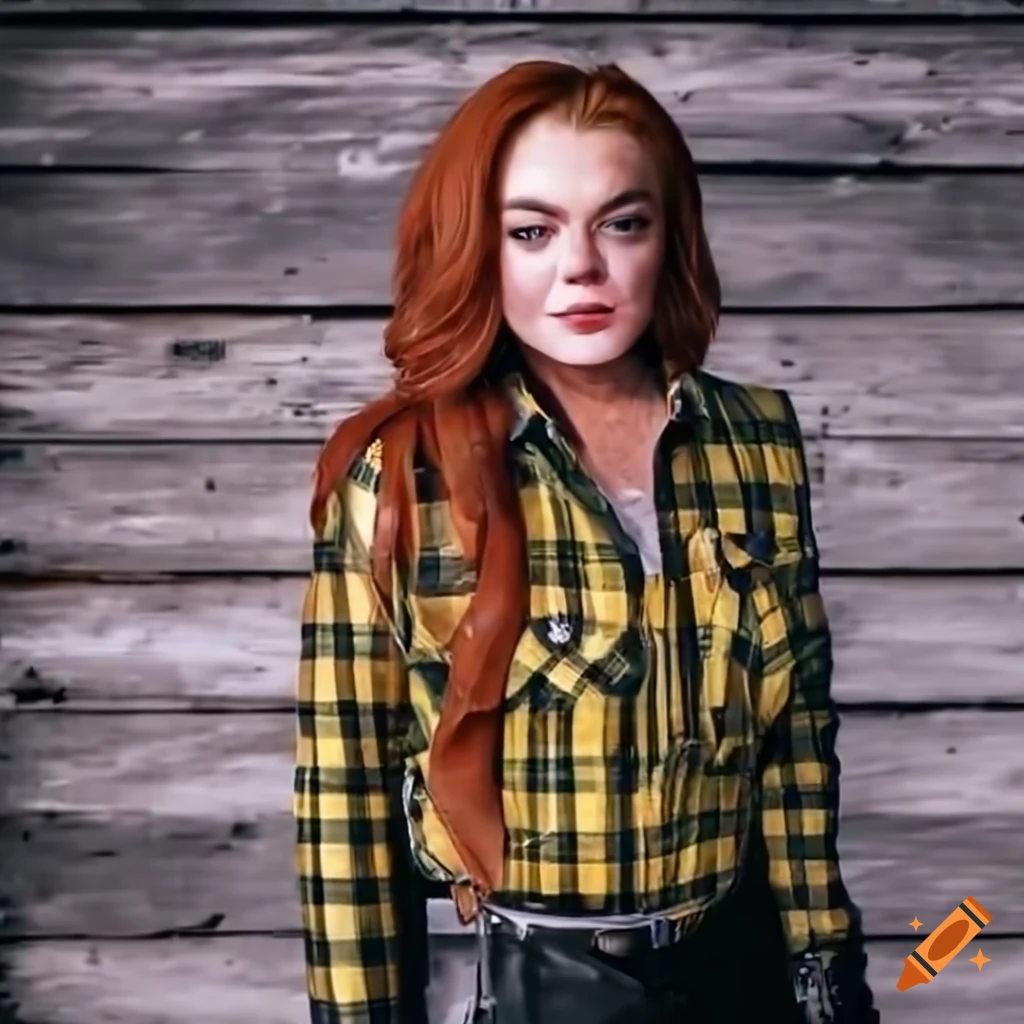 Close-up view resembling actress Lindsay Lohan in a stylish outfit on ...