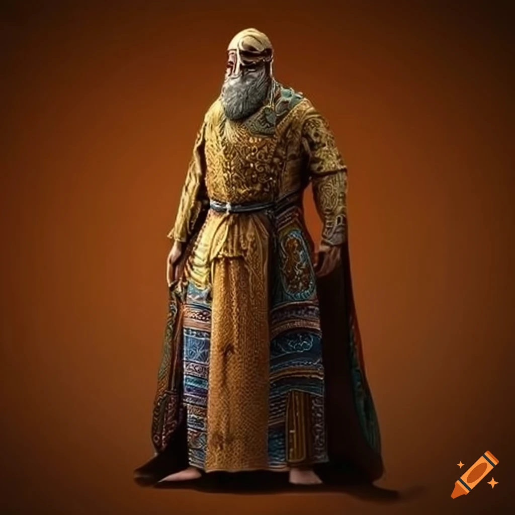 Persian trader in exotic clothing standing tall and proud on Craiyon