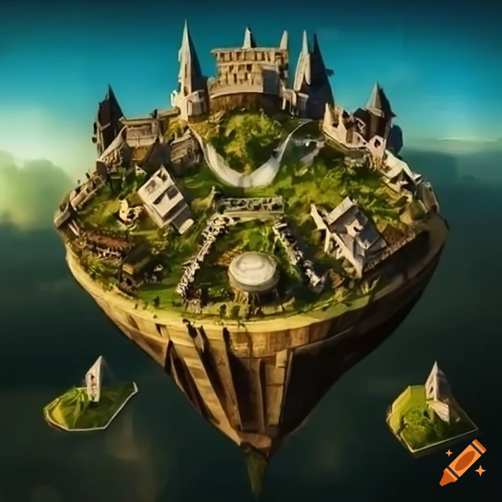 Medieval fantasy floating island with a university campus on Craiyon