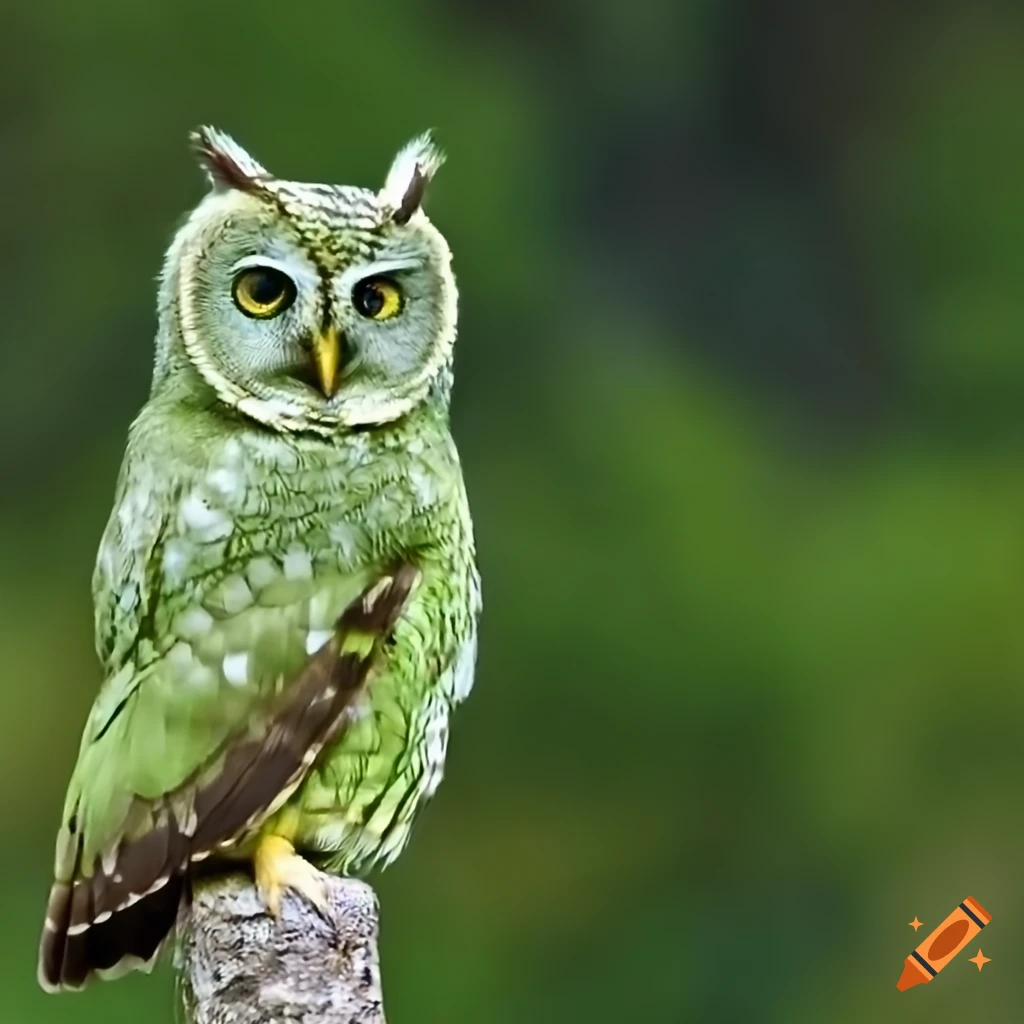Pale green owl on Craiyon