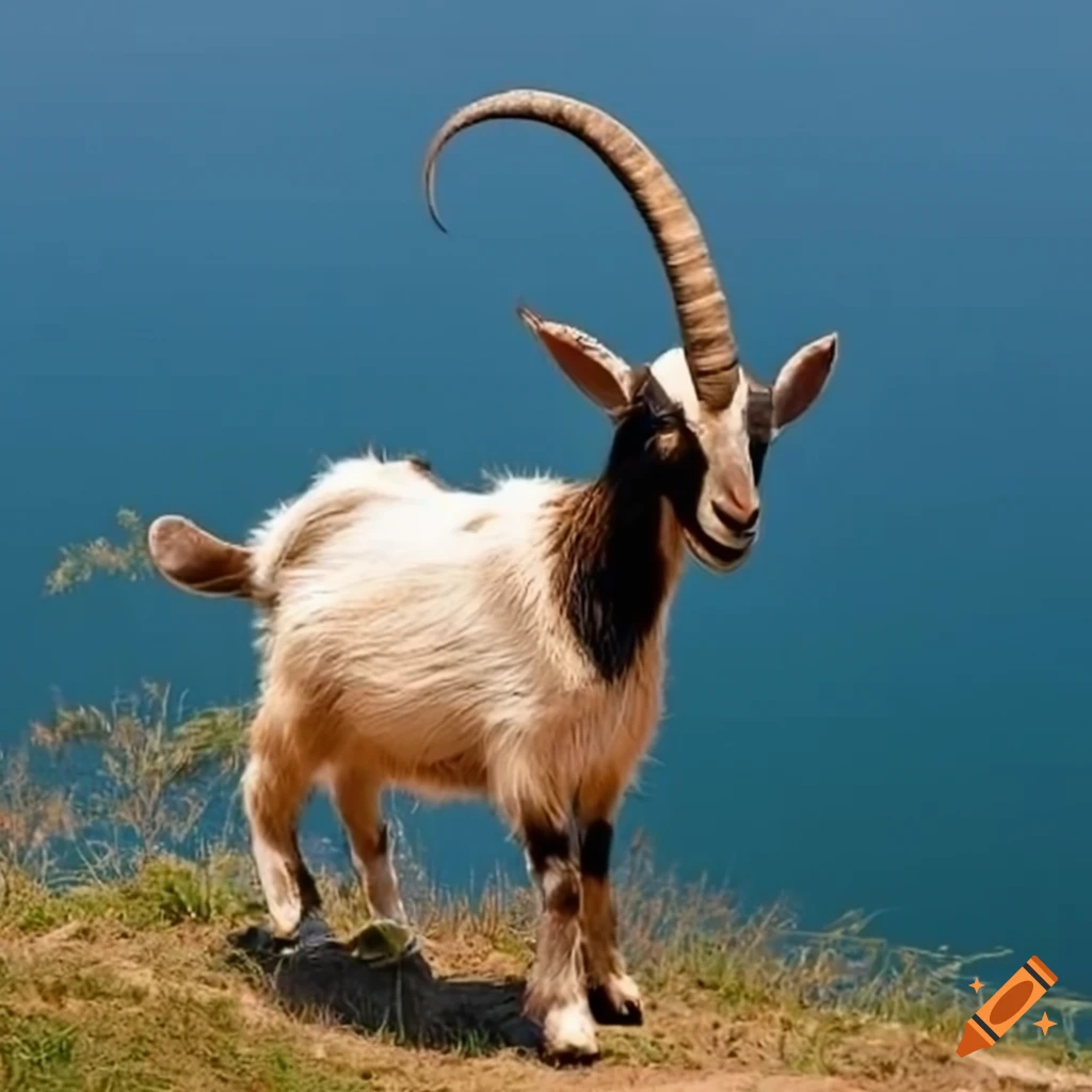 Rodeo goat overlooking the lake on Craiyon
