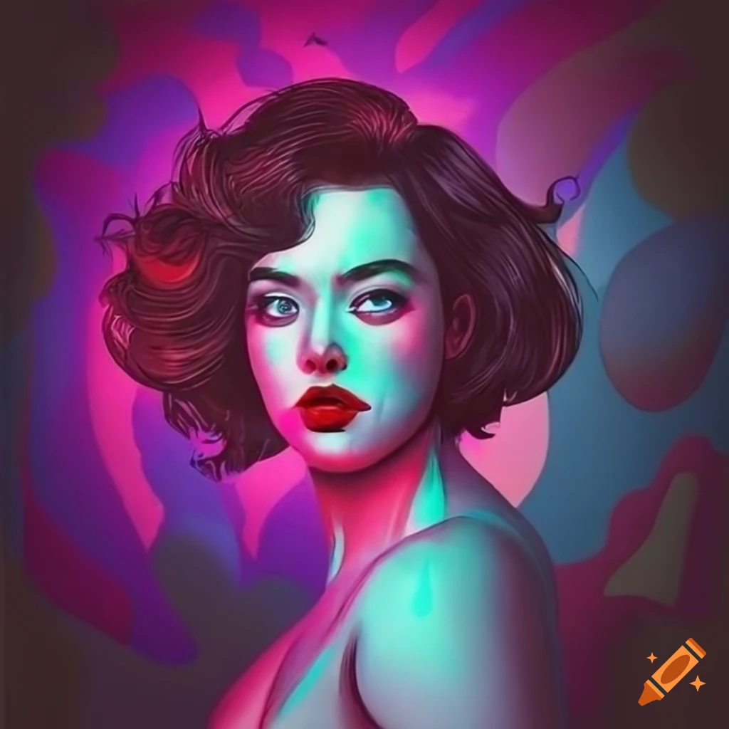 Graphic novel pinup poster with tropical lighting and mesmerizing ...