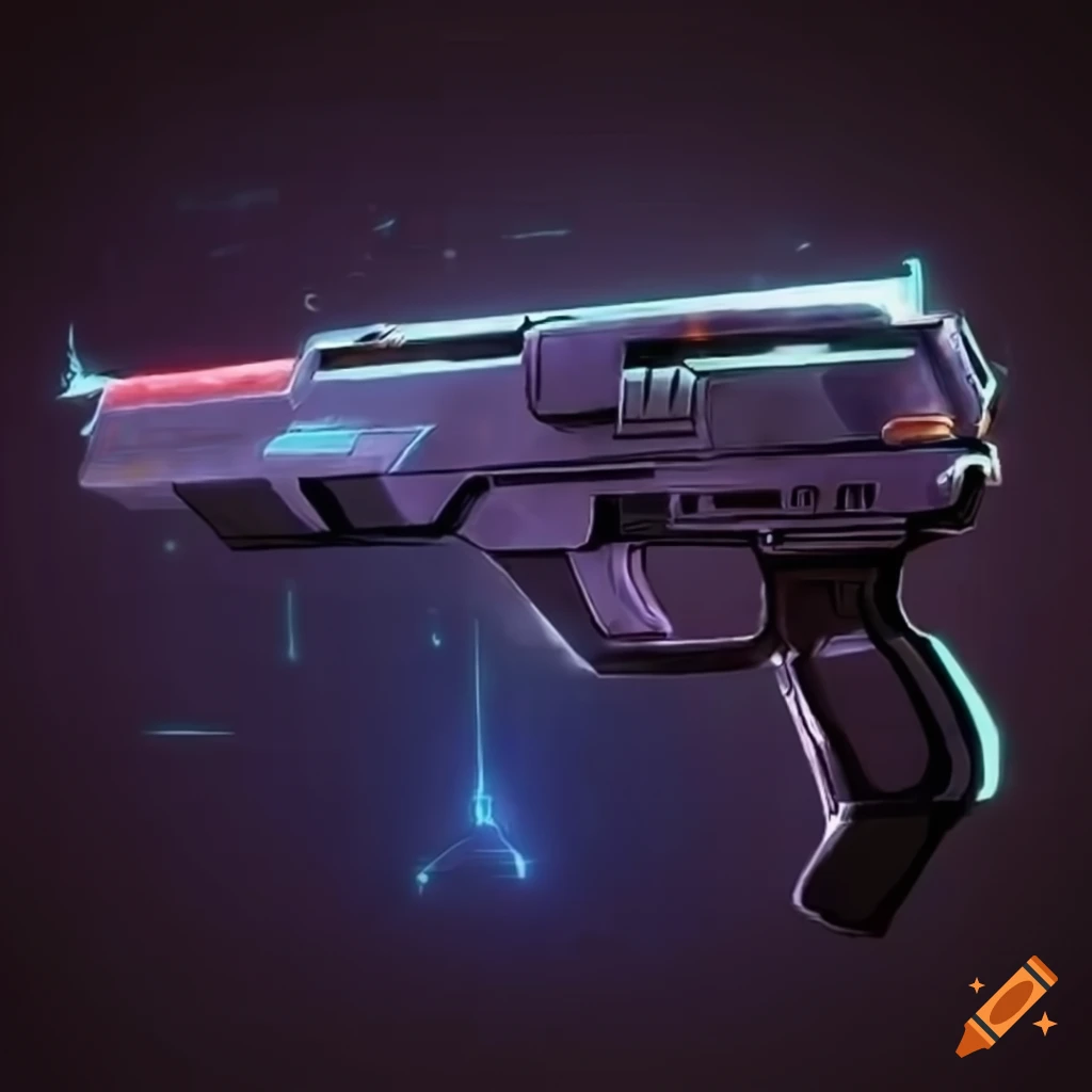 Futuristic pistol with cybernetic enhancements and technology on Craiyon