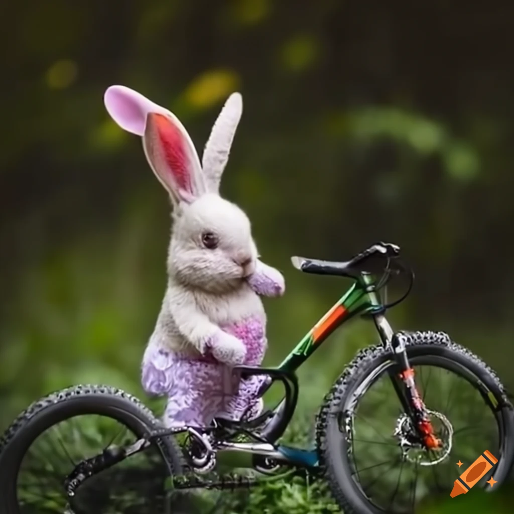 Easter rabbit riding an mtb bicycle on Craiyon