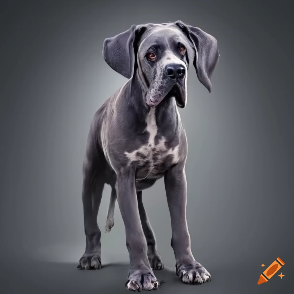 Regal full-body portrait of a blue great dane on Craiyon