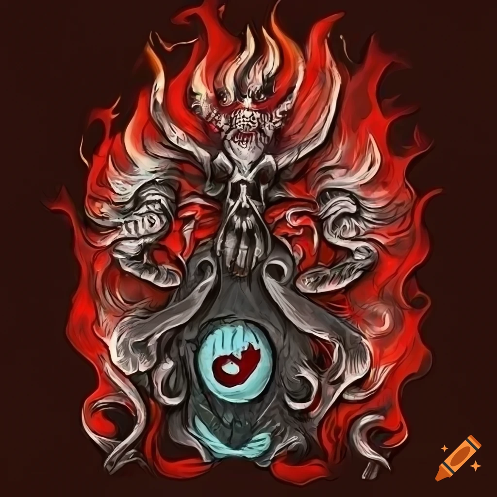 Born in flames with a family crest of a demon of death on Craiyon