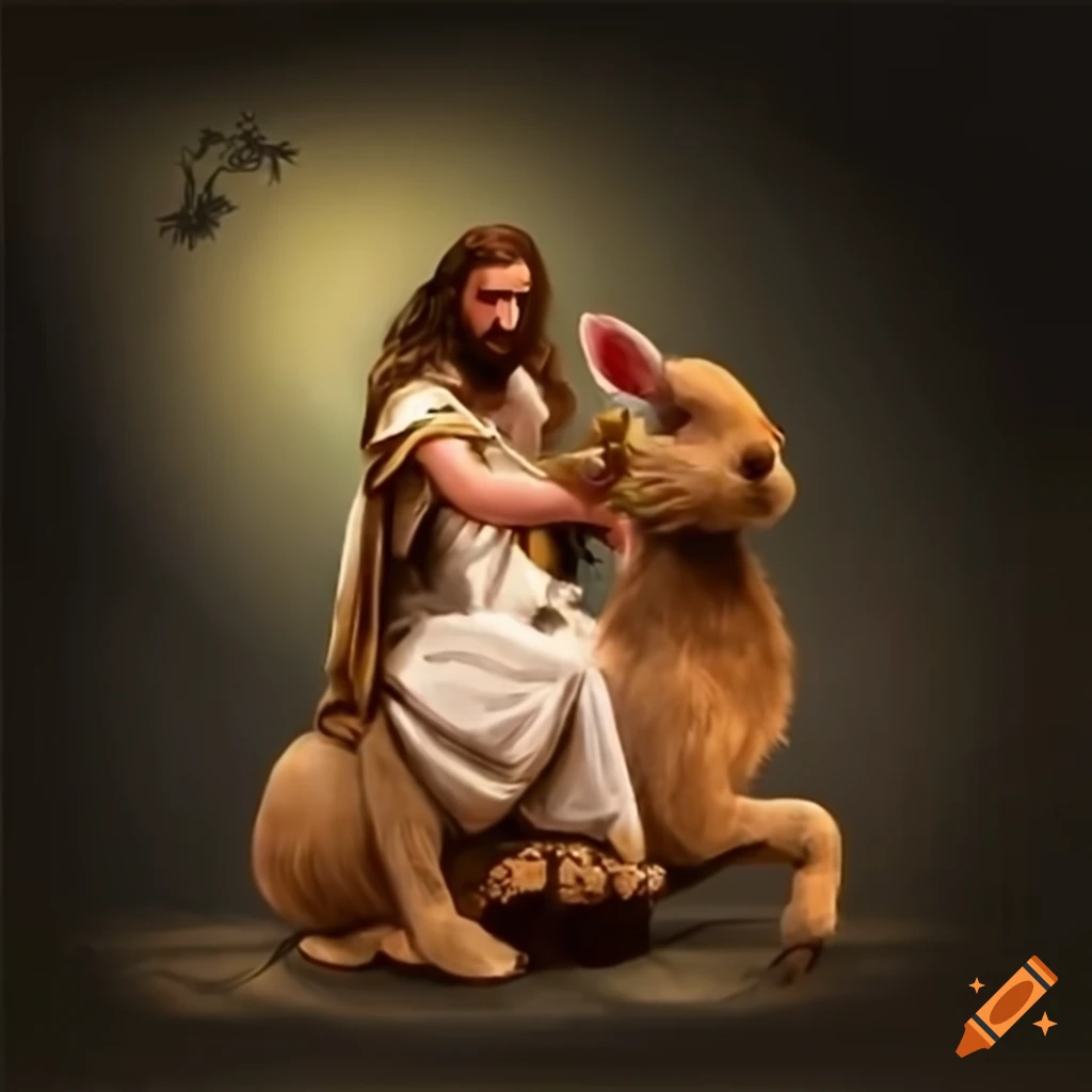 Jesus riding a rabbit at easter on Craiyon