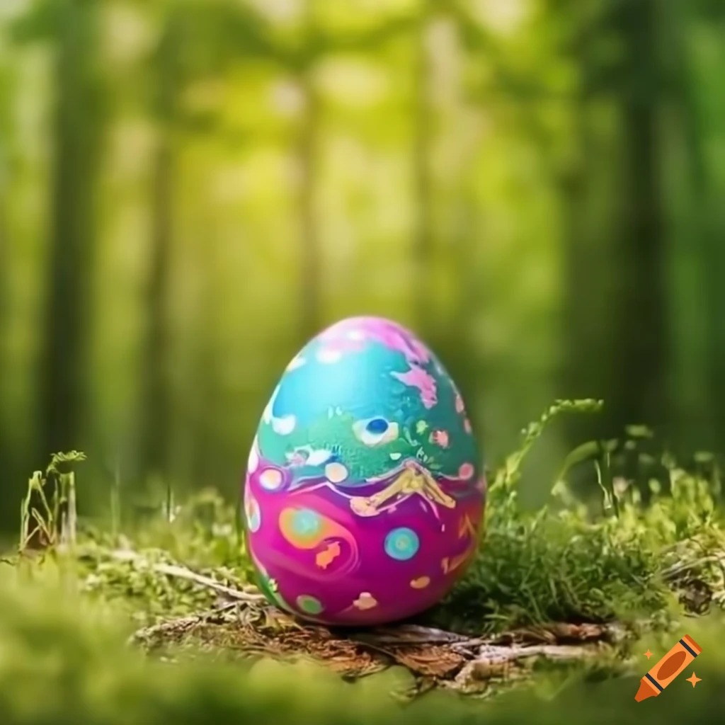 Happy easter egg in a forest on Craiyon