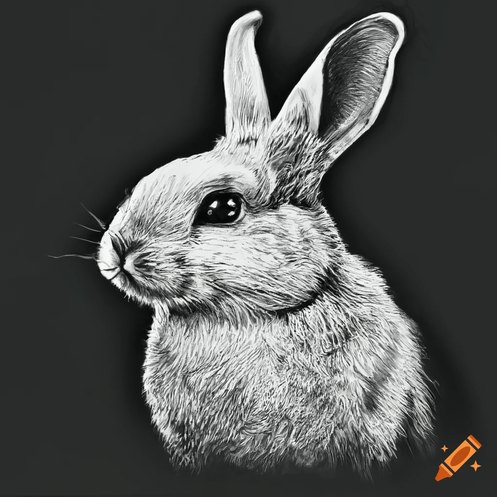 Realistic pencil drawing of a rabbit on a black background on Craiyon