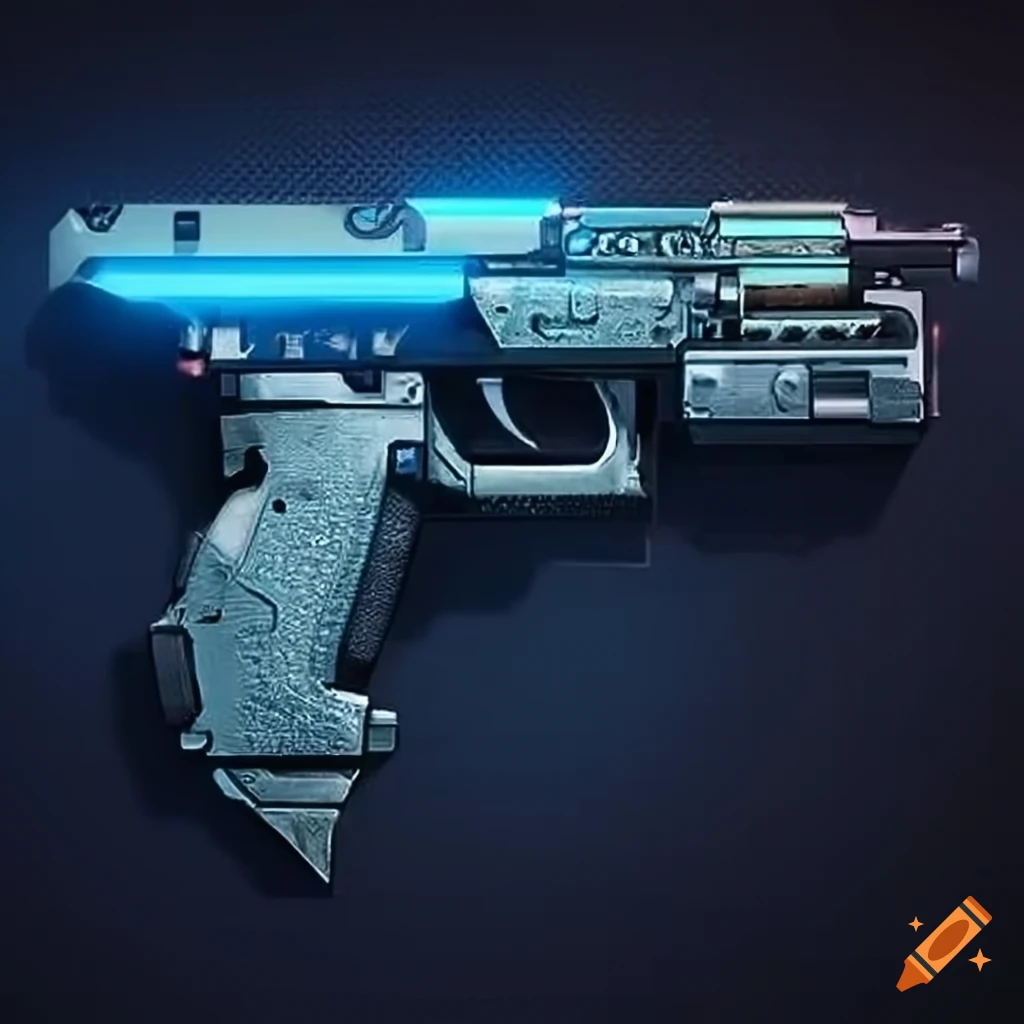 Futuristic pistol and cybernetic technology on Craiyon
