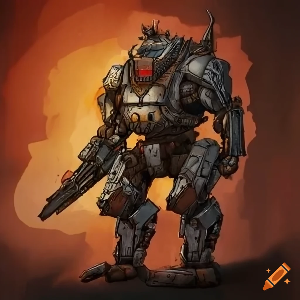 Gritty mech vlad impaler with metal plates and spike head on Craiyon