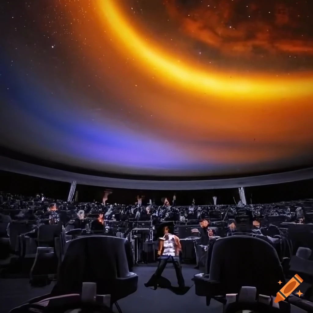 Interior of a planetarium with a starry night sky projection on the ...