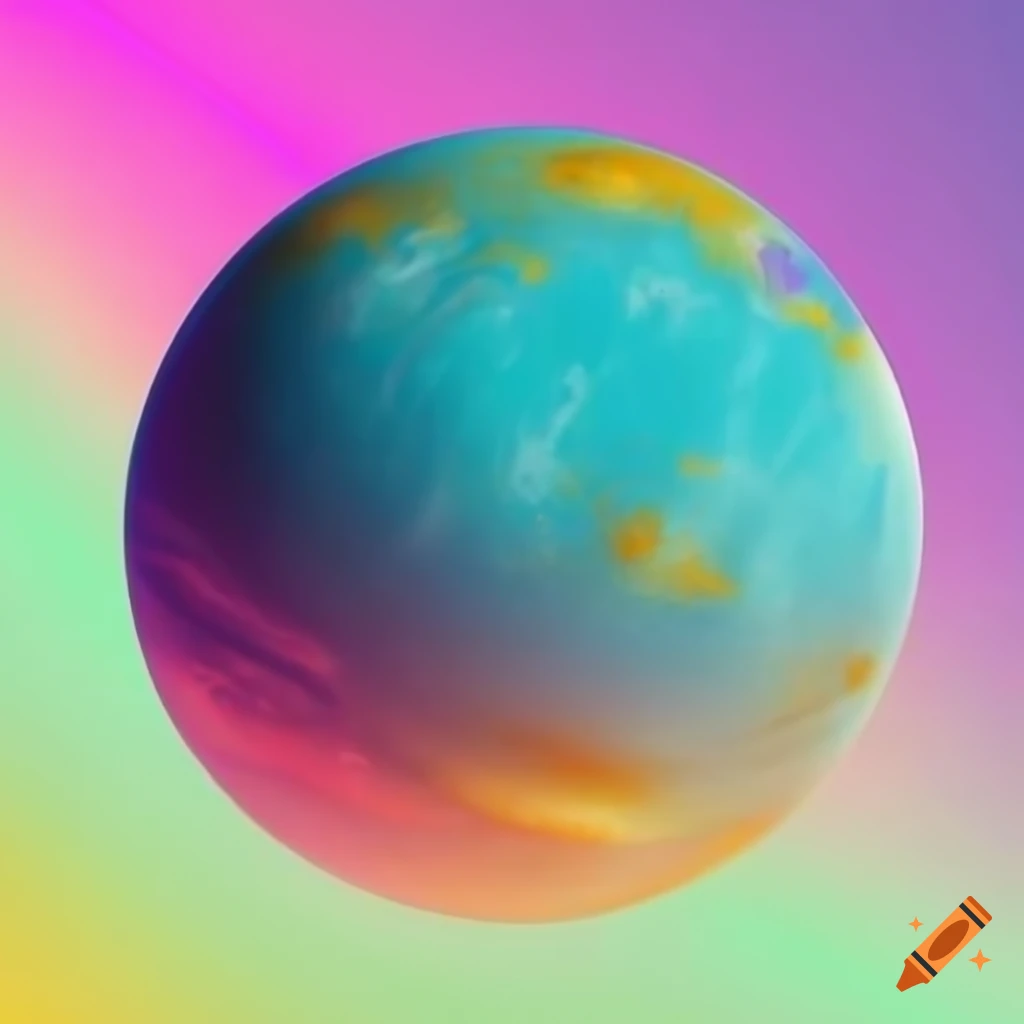 Animated planet with rings in pink, turquoise, and yellow on white ...