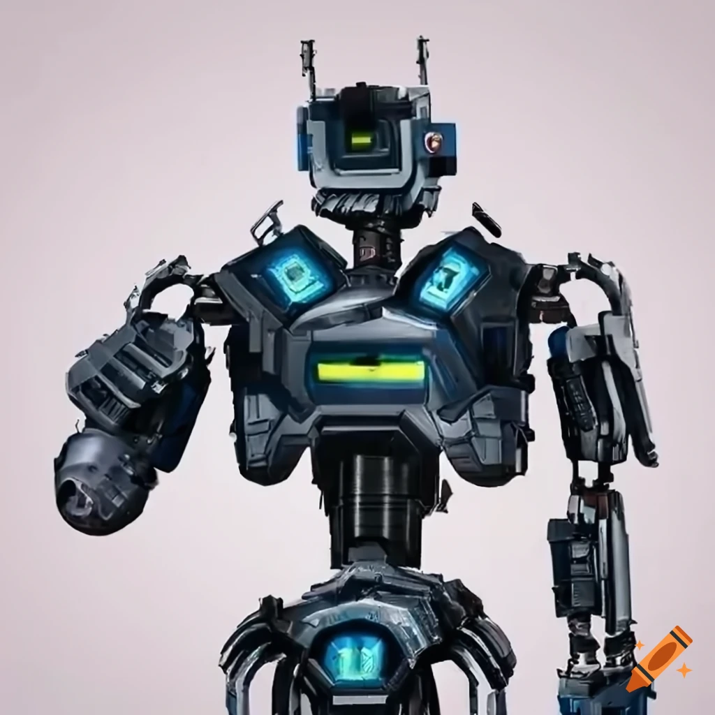 Humanoid robot with a blaster on Craiyon