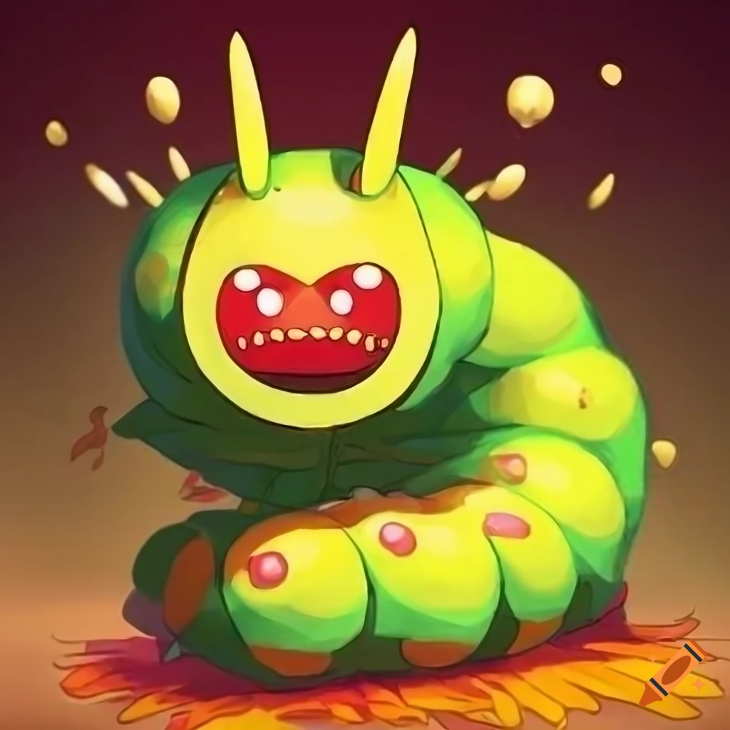 Green caterpillar samurai inspired by caterpie pokemon on Craiyon