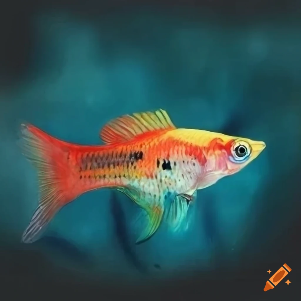 Detailed drawing of a lyretail swordtail aquarium fish swimming ...