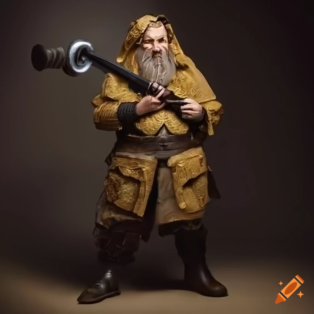 Male dwarf DND character in scale mail with magical gadgets and cannon ...