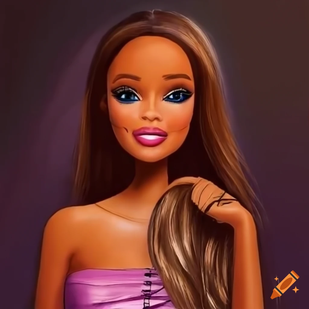 Brown barbie doll driving a Tesla Model Y on Craiyon