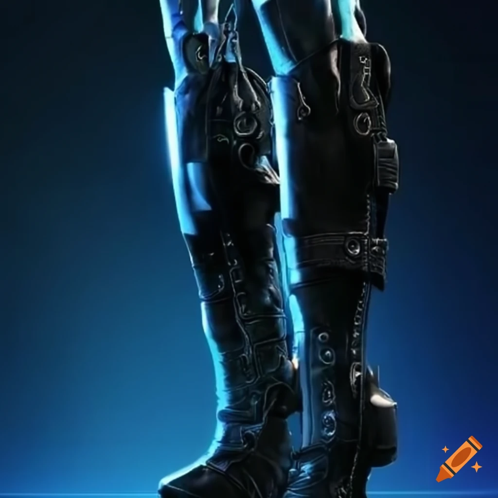 Futuristic cybernetic legs with different shoes and boots on Craiyon