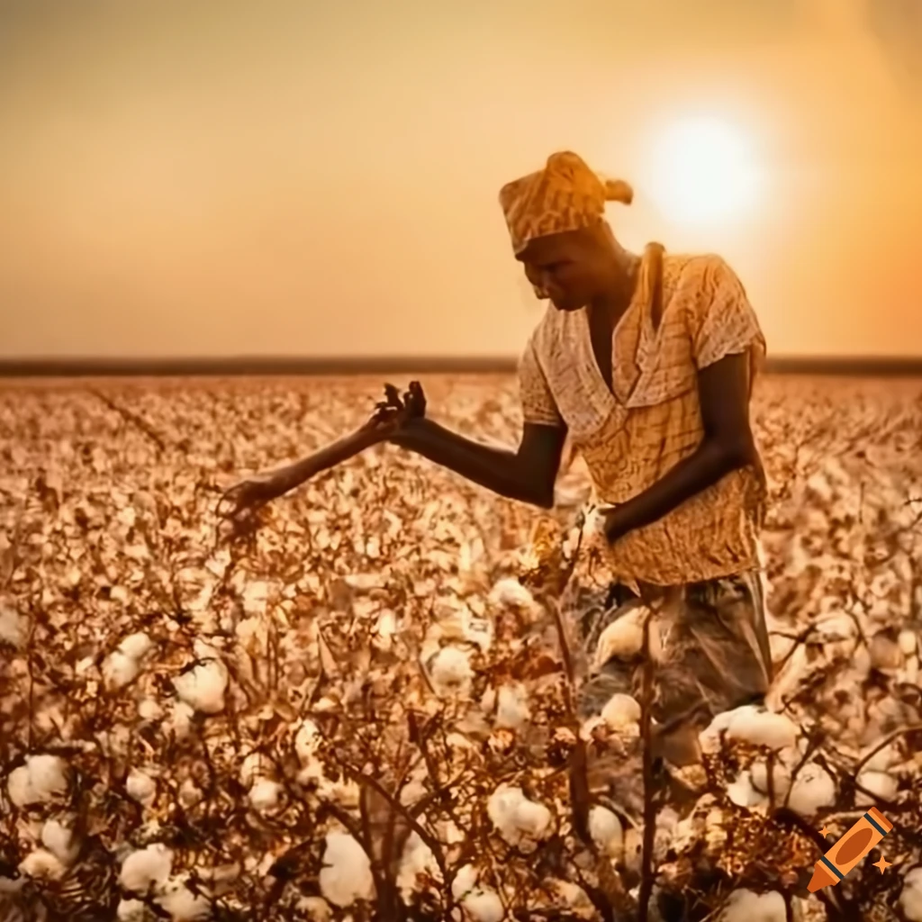 African laborers working on a cotton field under the sun on Craiyon