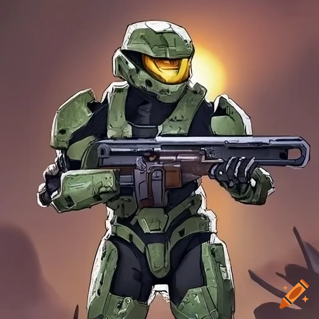 Halo soldier holding a shotgun on Craiyon