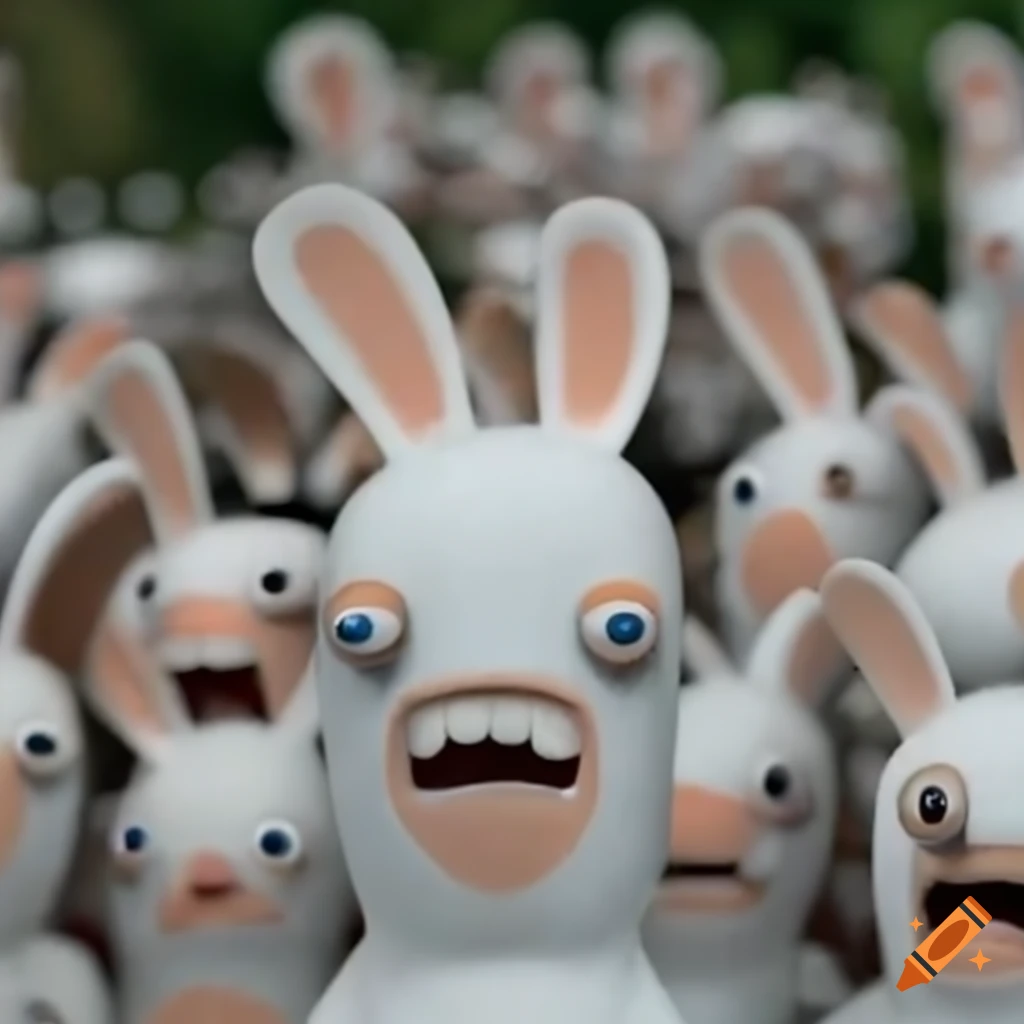 Rabbids protesting with minions on Craiyon