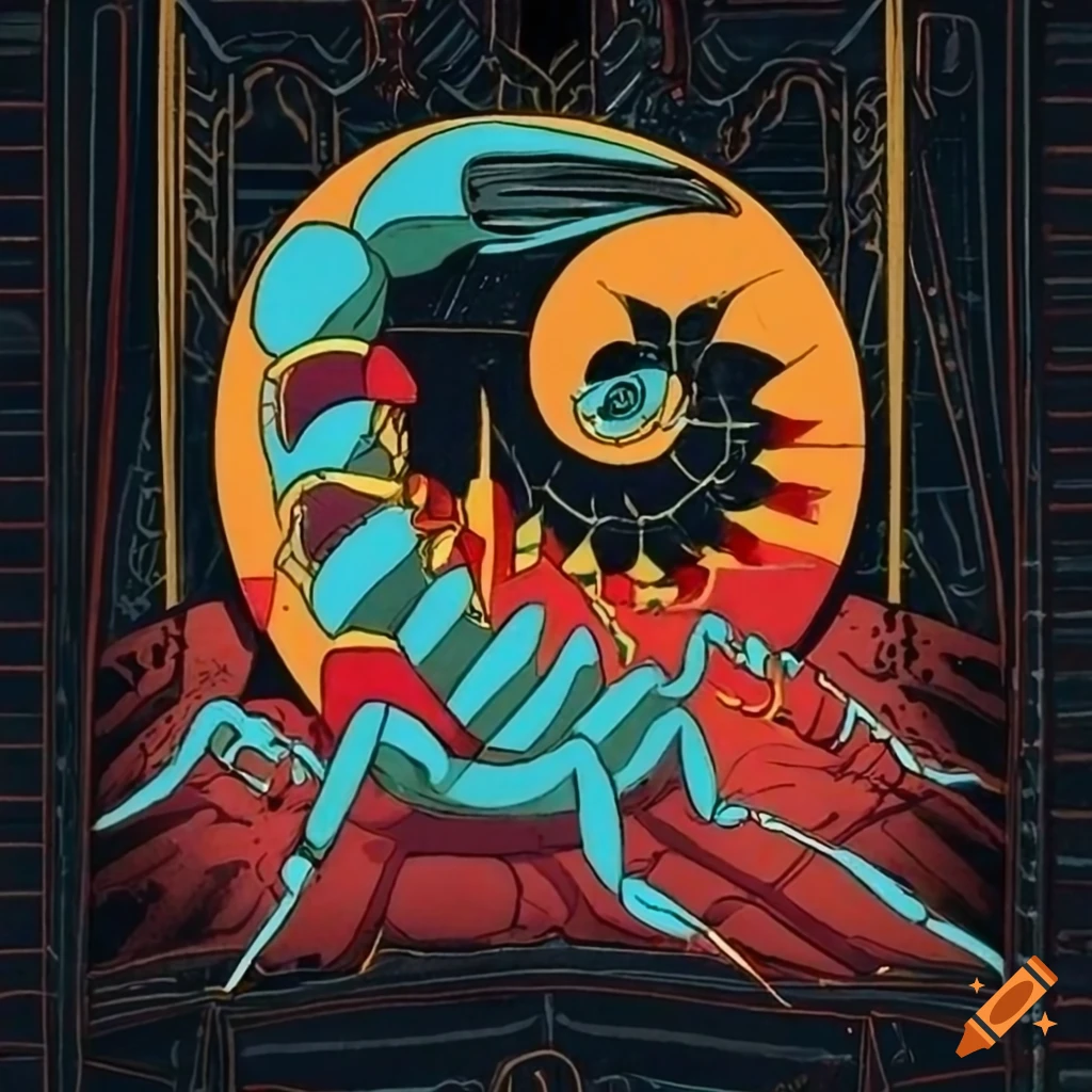 Vintage ink art of a scorpion in an art deco style on Craiyon