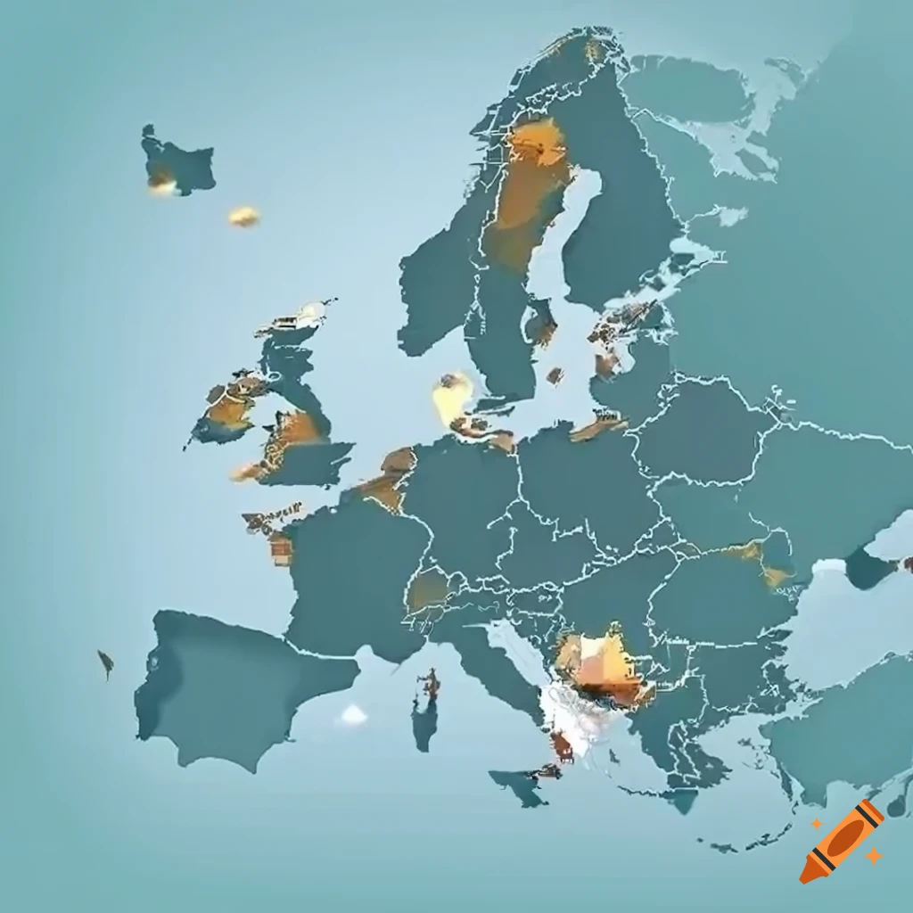New map of europe with new countries and hard relief on Craiyon
