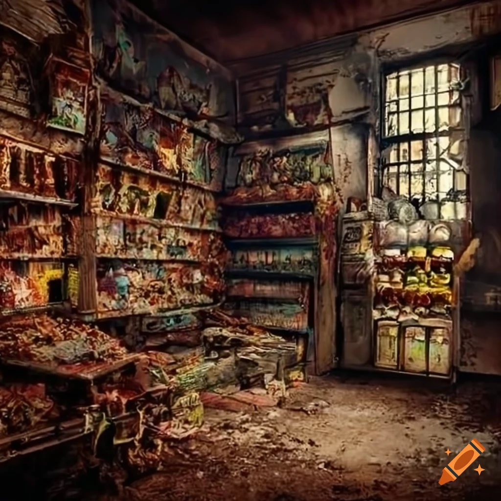 Apocalyptic abandoned candy store on Craiyon