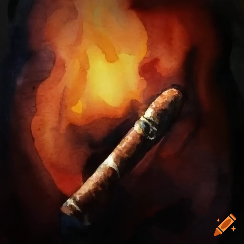 Watercolor painting of a lit cigar on Craiyon