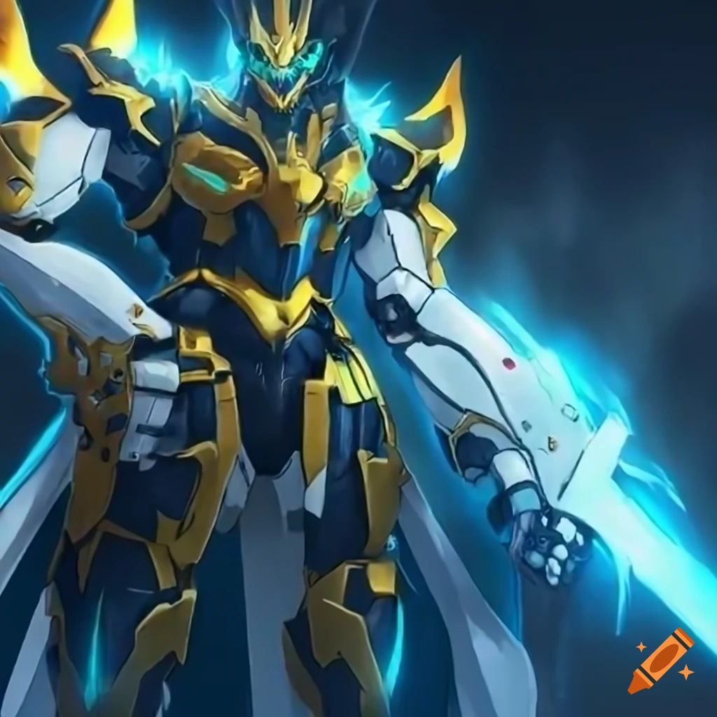 Mecha king in medieval cape holding a plasma sword as the Earth King in ...