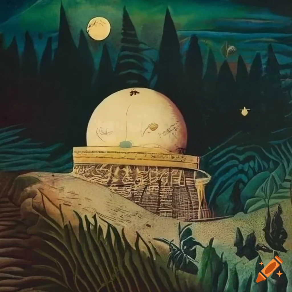 Stone lithograph of a celestial observatory with astral maps and ...