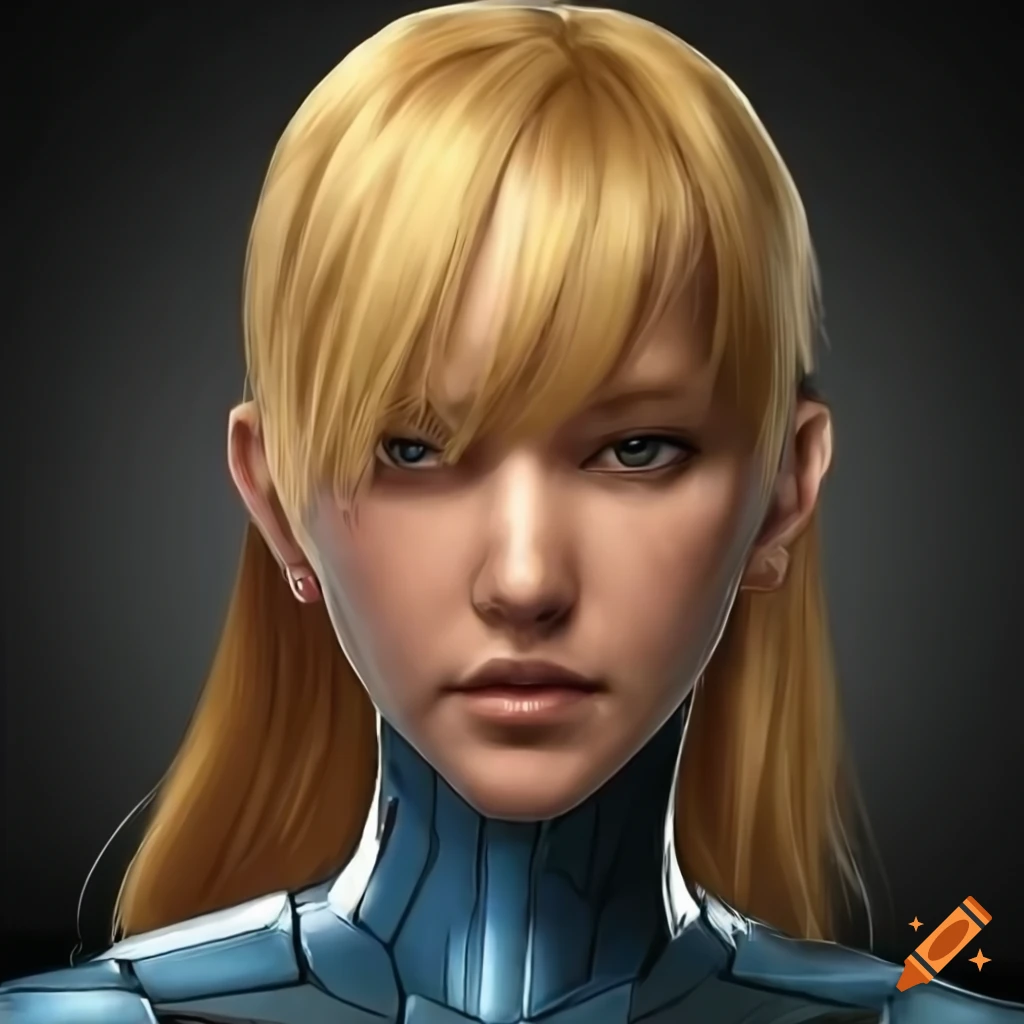 Detailed portrait of zero suit samus with expressive facial features on ...