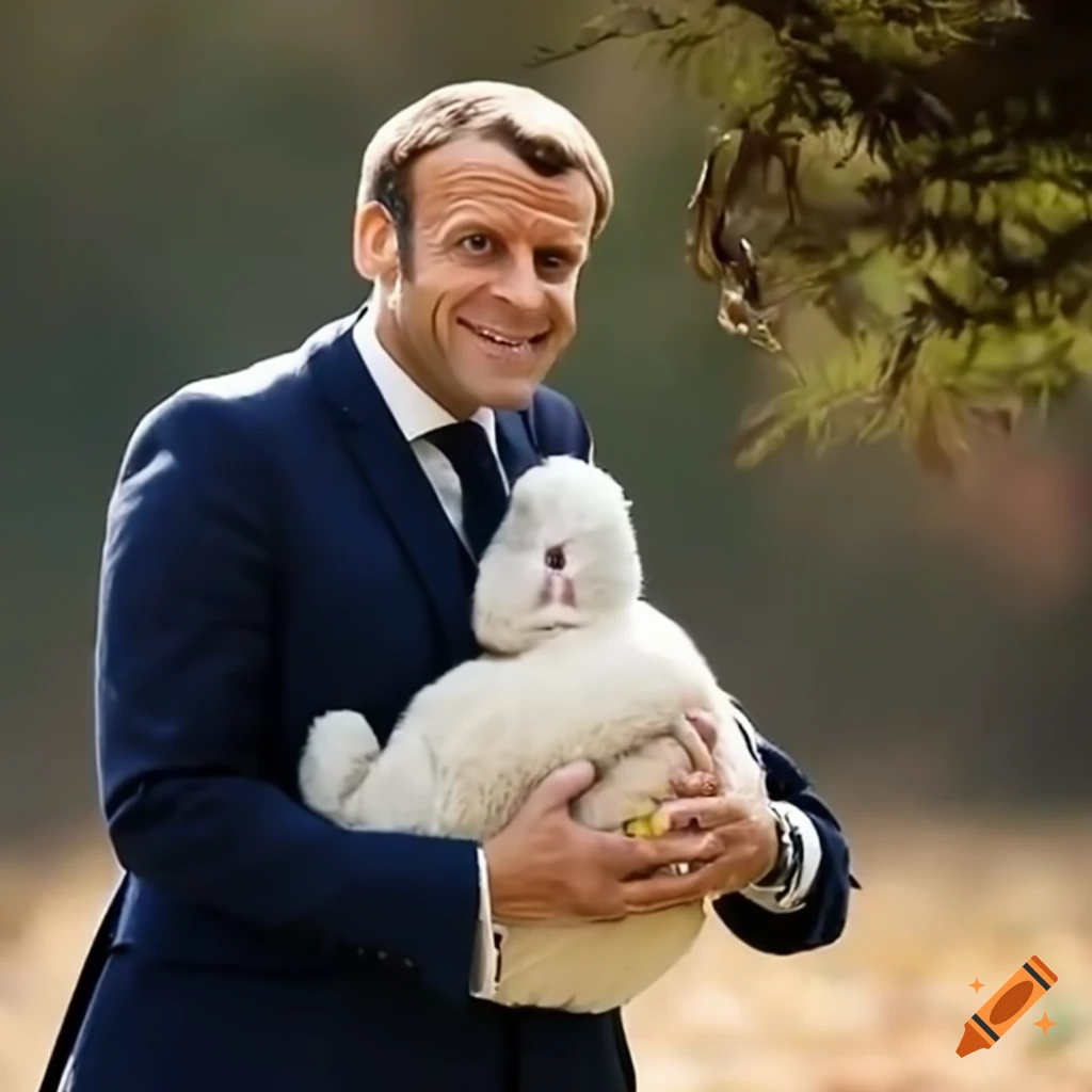 French president and giant rabbit in easter egg hunt on Craiyon
