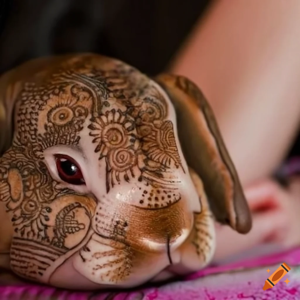 Rabbit adorned with henna tattoo design on Craiyon