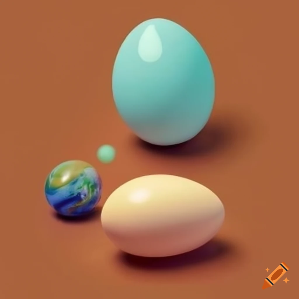 Egg and small marble ball objects composition on Craiyon