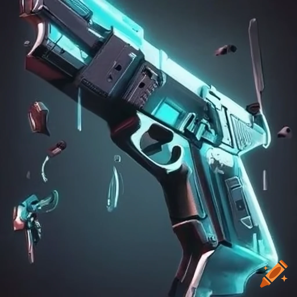 Futuristic depiction of a cybernetic pistol weapon on Craiyon
