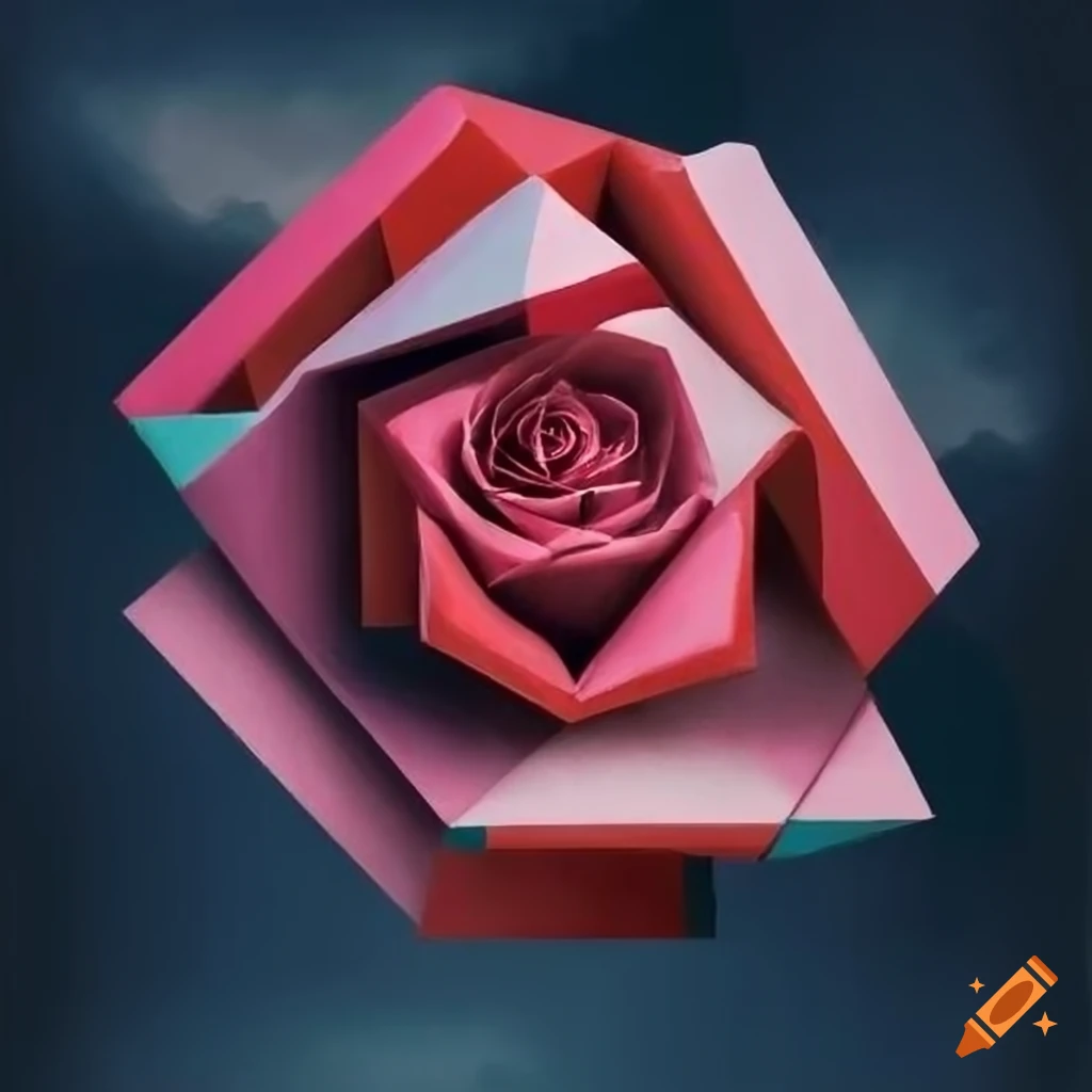 Cubist roses falling from rain clouds on Craiyon