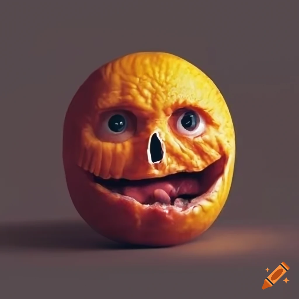 Orange with a wide open mouth and disturbing face on Craiyon