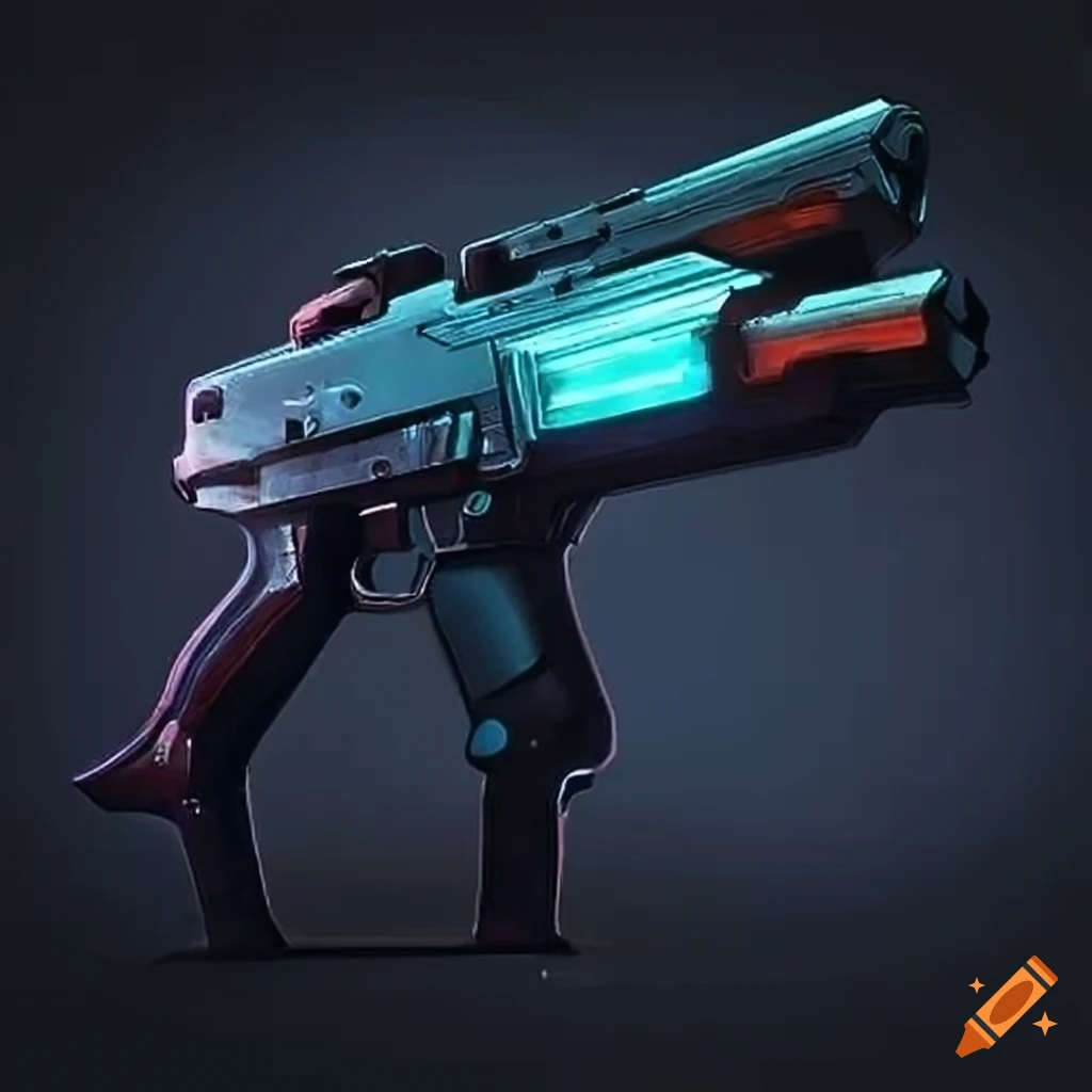 Futuristic depiction of a cybernetic pistol weapon on Craiyon