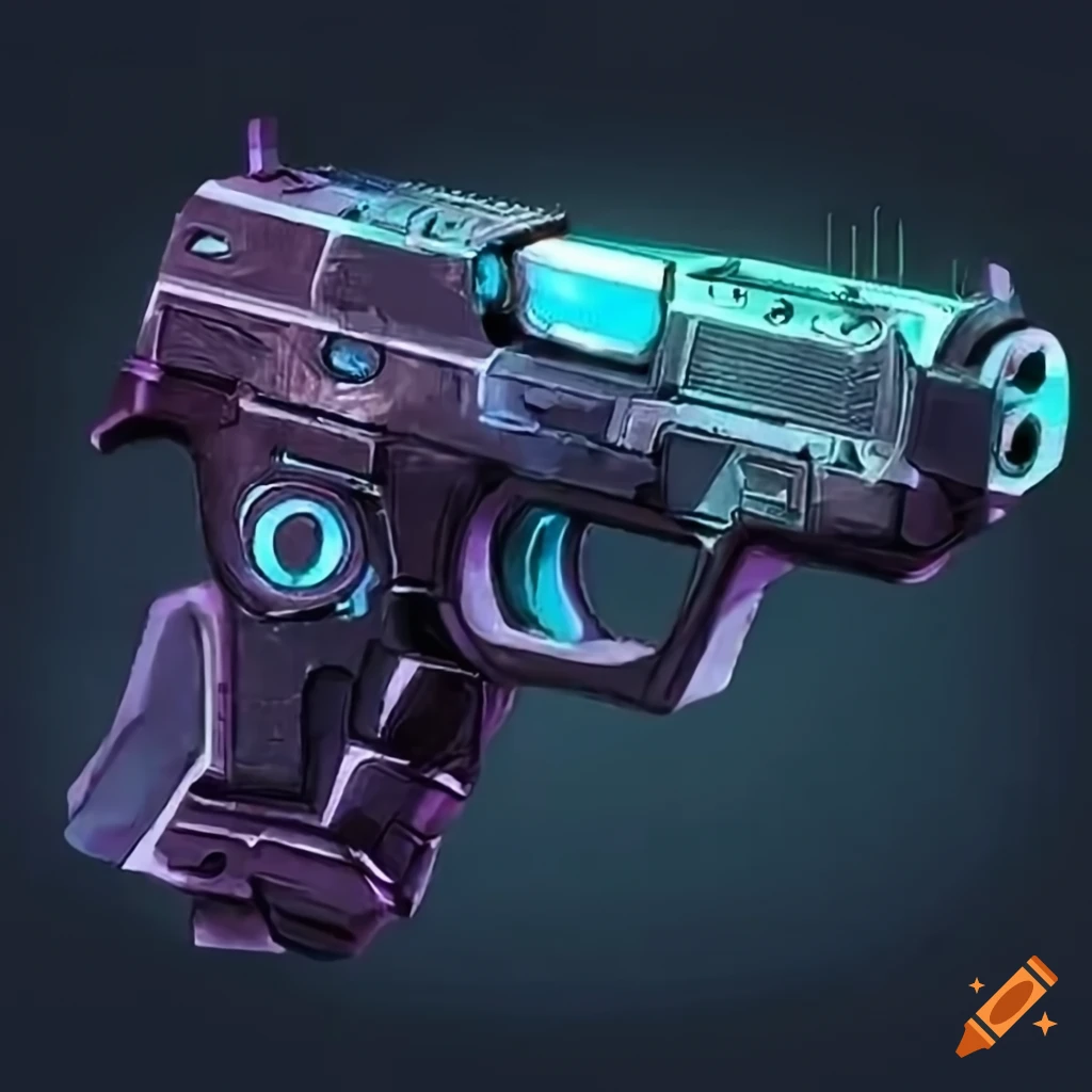 Futuristic pistol with cybernetic technology on Craiyon